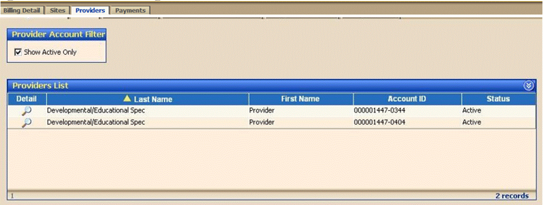 How Do I View a List of Billing Entity Providers by Site